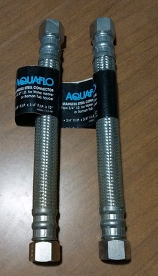 2x Aqua-Flo Stainless Connector 3/4" Water Heater Roman Tub 12" FIP HWH ...