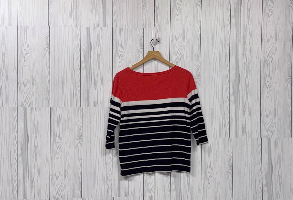 Talbots t shirt womens size large petite long sleeve red striped ...