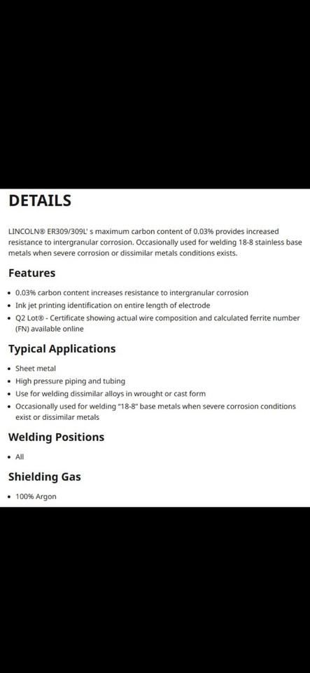 ER309/ER309L 3/32" x 18" LINCOLN TIG Welding ROD STAINLESS to STEEL ...