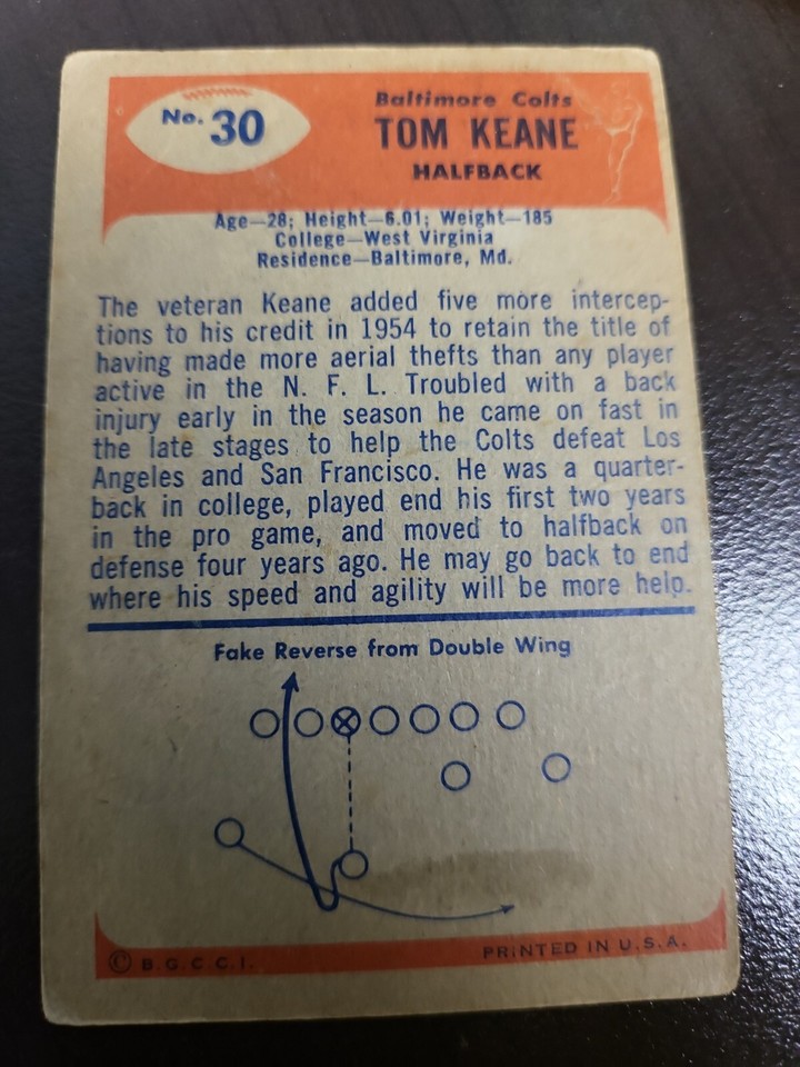 1955 Bowman Tom Keane football card #30 | eBay