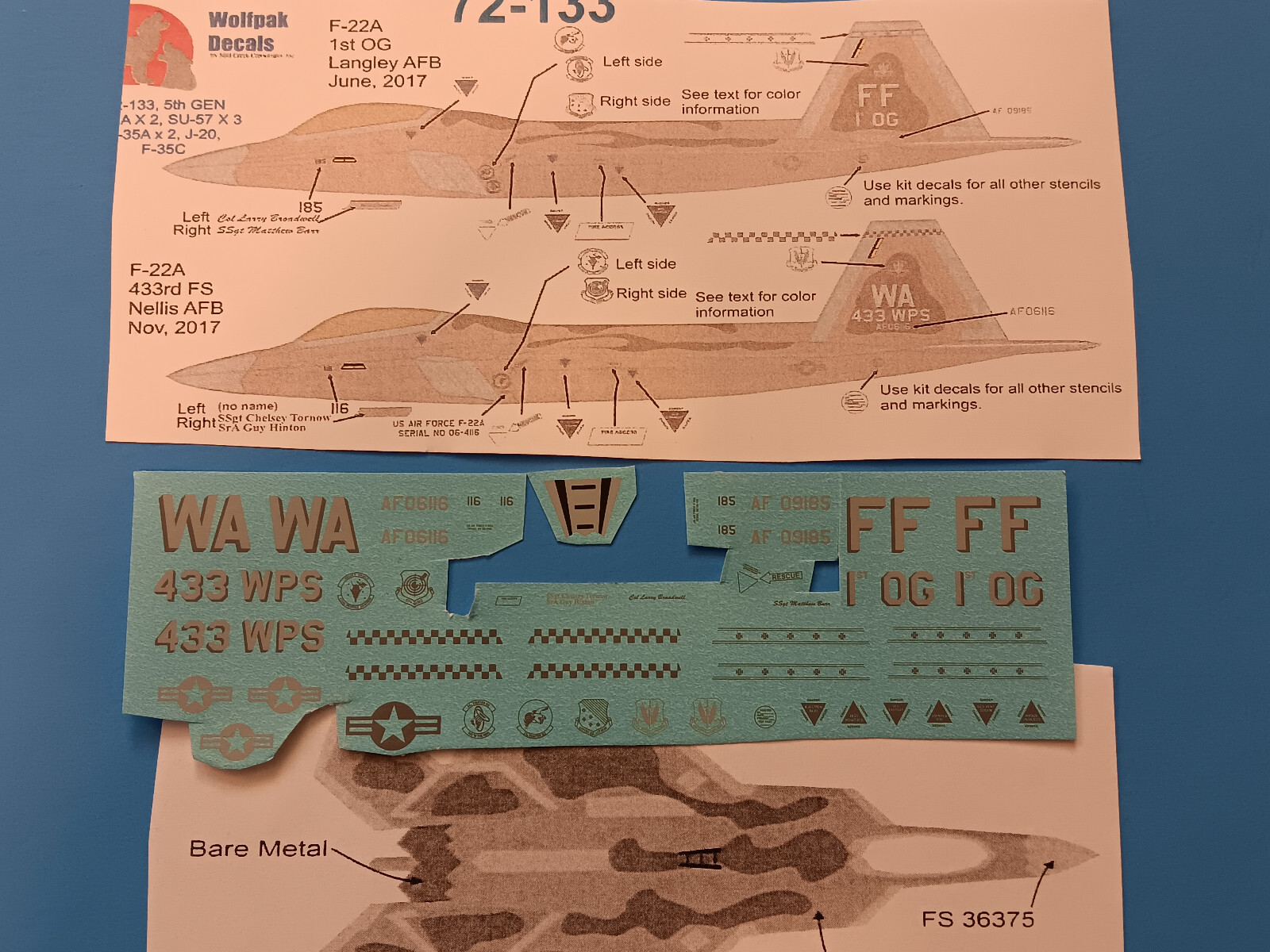 1/72 F-22A decals Wolfpak 72-133 OOP 433rd FS 1st OG Raptor | eBay