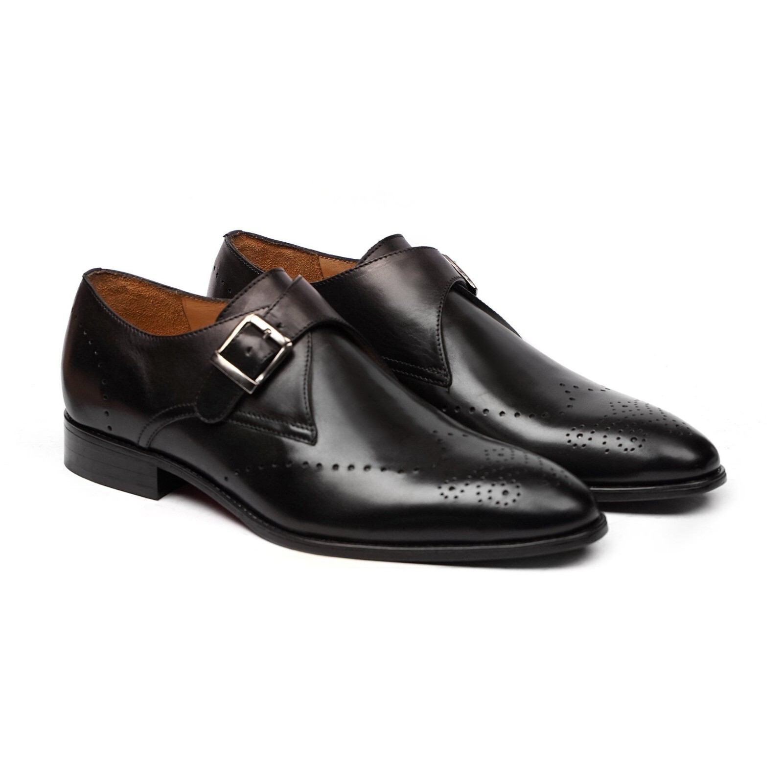 Men Black Lather Brogue Leather Shoes, Men Back Formal Monk Shoes | eBay