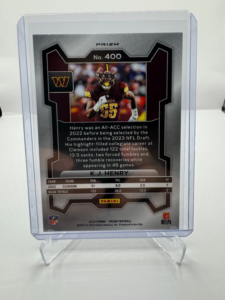 KJ Henry 2023 Panini Prizm Silver Rookie Card RC #400 Washington ...