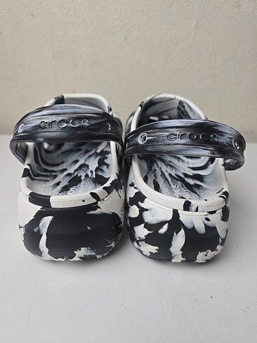 CROCS Iconic Comfort Clogs Womens 11 Black & White Marble Strap ...