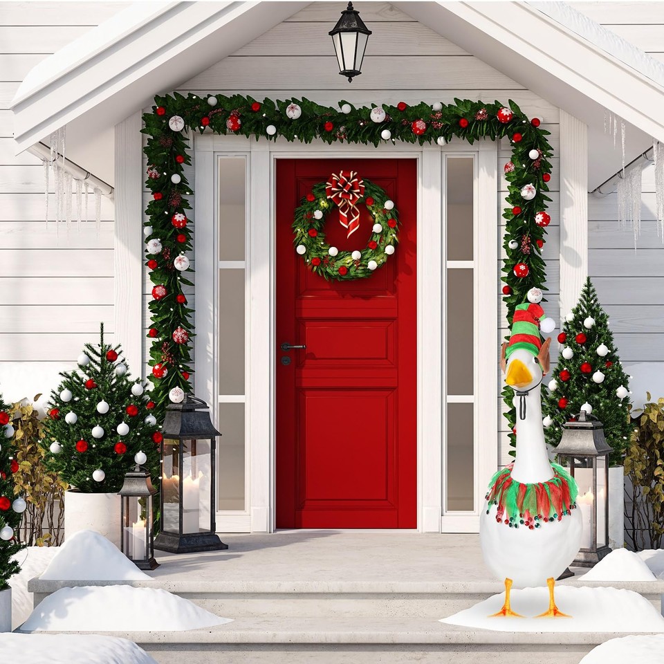 2 Pcs Christmas Elf Porch Goose Outfit Elf Hat and Cape Cute Geese ...