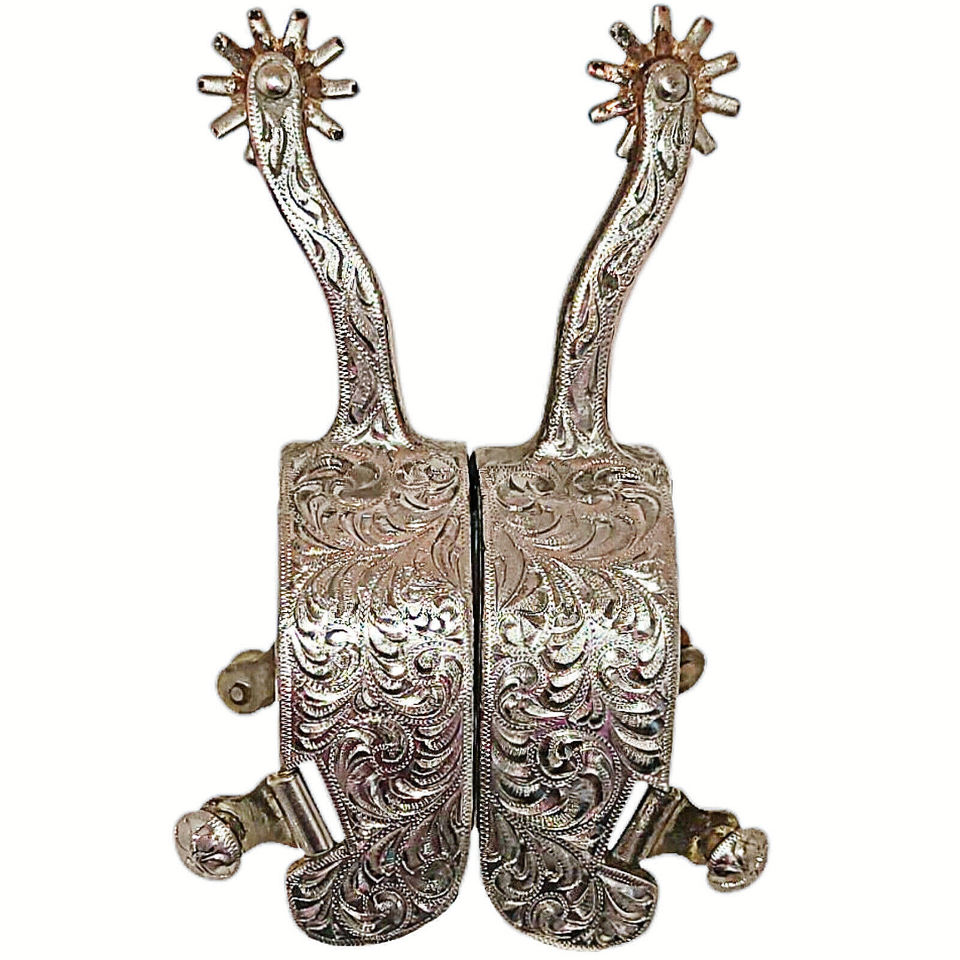 Vintage Sterling Silver Plated Copper Overlay Steel Offset Spurs 10 ...