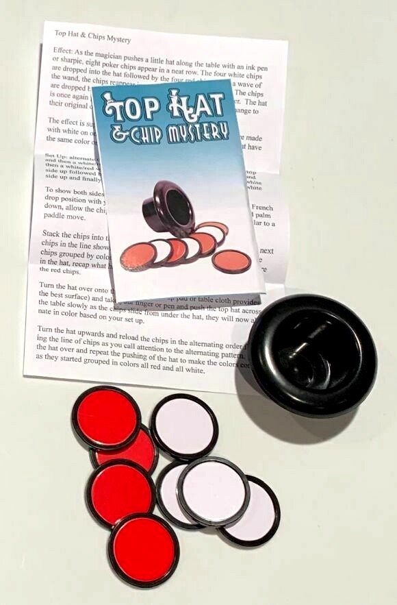TOP HAT & CHIP MYSTERY Poker Magic Trick Pocket Close Up Disc Set Mini ...
