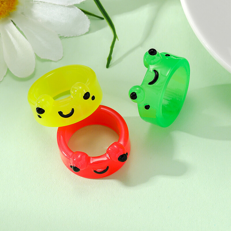 Cute Colorful Acrylic Resin Frog Ring Set 3Pcs Aesthetic Egirl Glow In ...