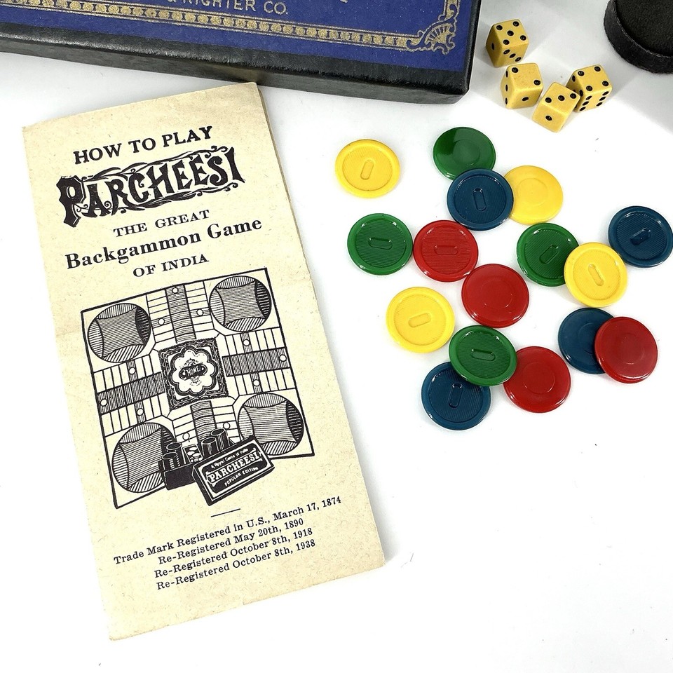 Vintage Parcheesi Game Box Pieces Instructions 1938 Selchow & Righter ...