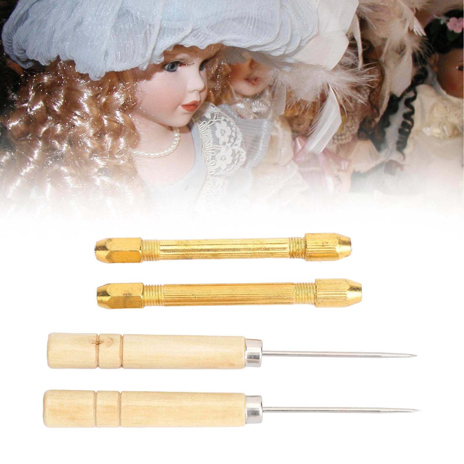 Doll Hair Rooting Holders 10pcs 0.8mm Needle 2 Wooden Awl Handle Doll ...