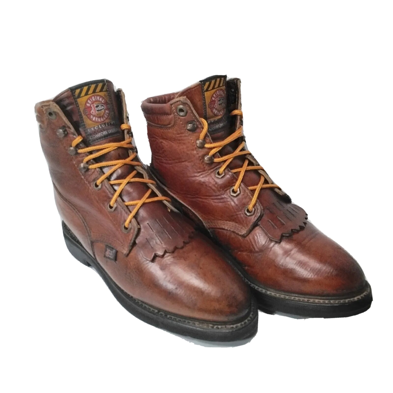 Justin Womens Comfort Kiltie Lacer Work Boots SIze 8.5 B Brown Leather ...