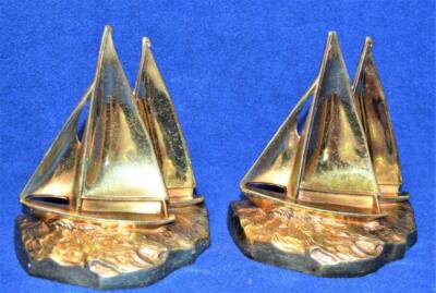 Vtg PMC Polished Solid Brass Sailboat Ship Boat Nautical 5 1/2"h Pair ...