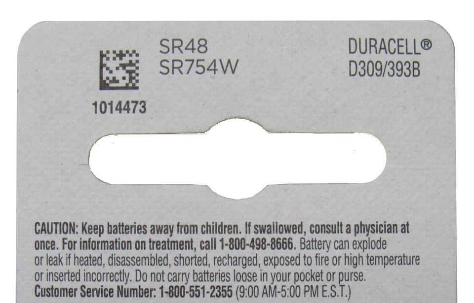 6-PACK Duracell 309/393 Silver Oxide Button Batteries SR48 SR754W ...