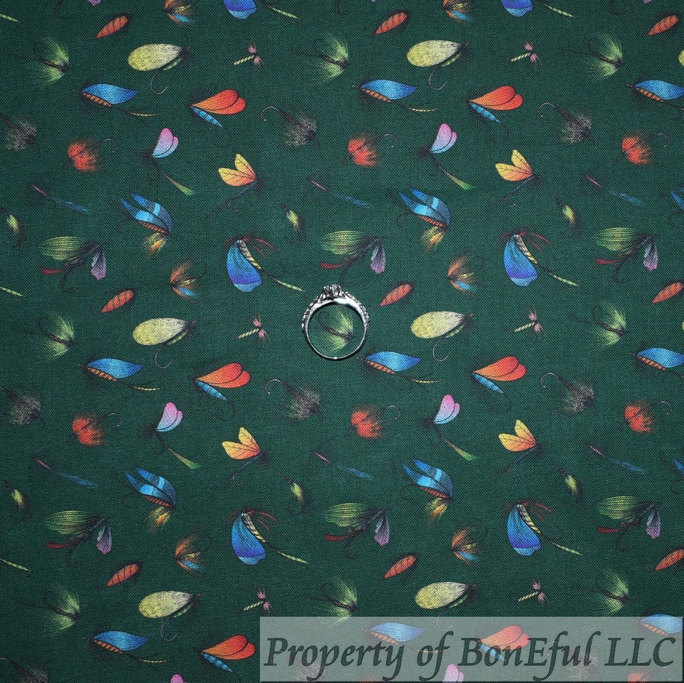 BonEFul FQ Cotton Quilt Dark Green Tonal Small Bamboo Tree Flower ...