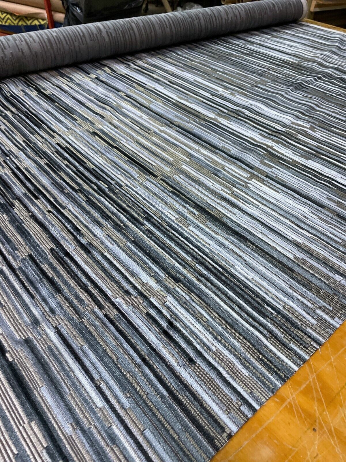 1.25 yd Designtex Moquette Ice Blue Gray Velvet Stripe Upholstery Fabric $201val | eBay