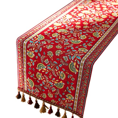Red Christmas Table Runner - 72 x 14 Inch Luxury Vintage Table Runner ...