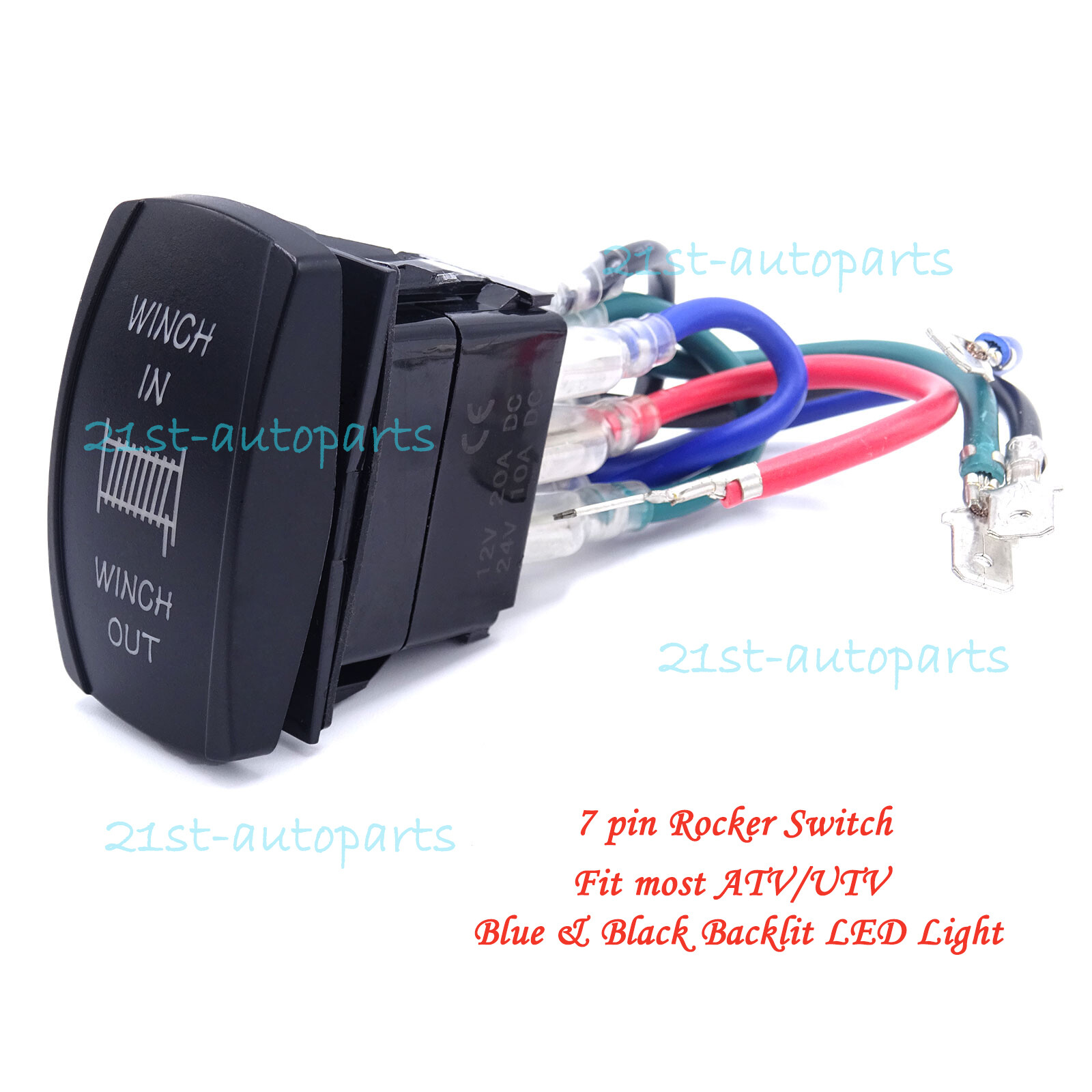 Winch In/Out Rocker Switch Button Laser Blue For Off-road UTV Jeep Ford ...