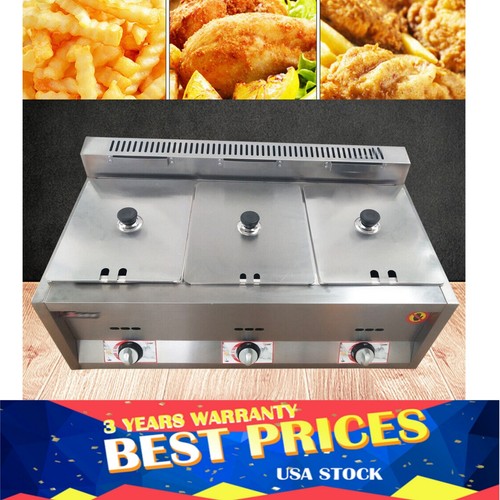 3* 6L 3 wells Deep Fryer Propane Gas Cooker Commercial Countertop Deep ...