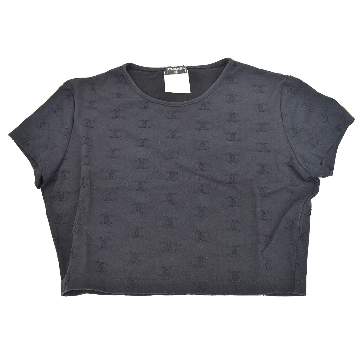 CHANEL CC Round Neck Short Sleeve Tops T-Shirt Black … - Gem