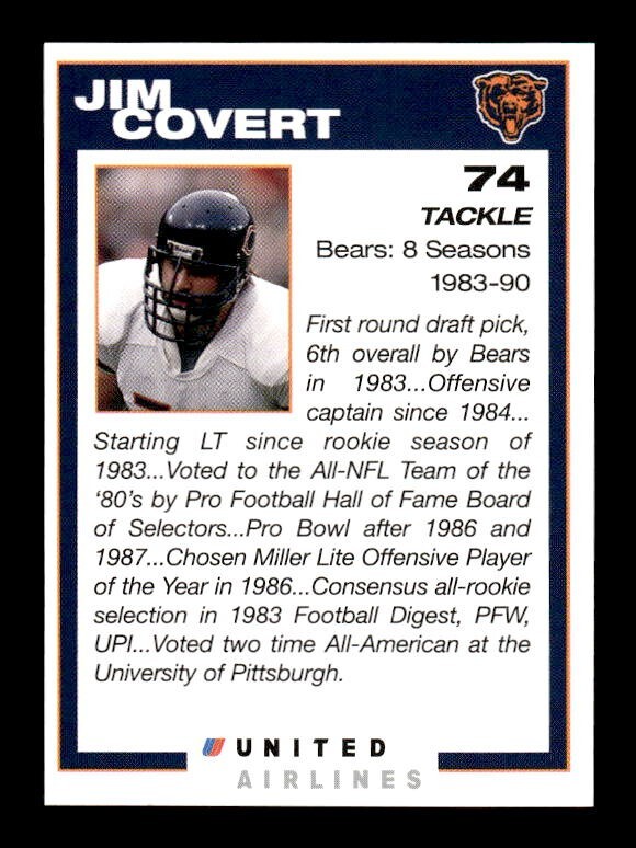 JIM COVERT SIGNED 1999 CHICAGO BEARS FAN CONVENTION CARD | eBay
