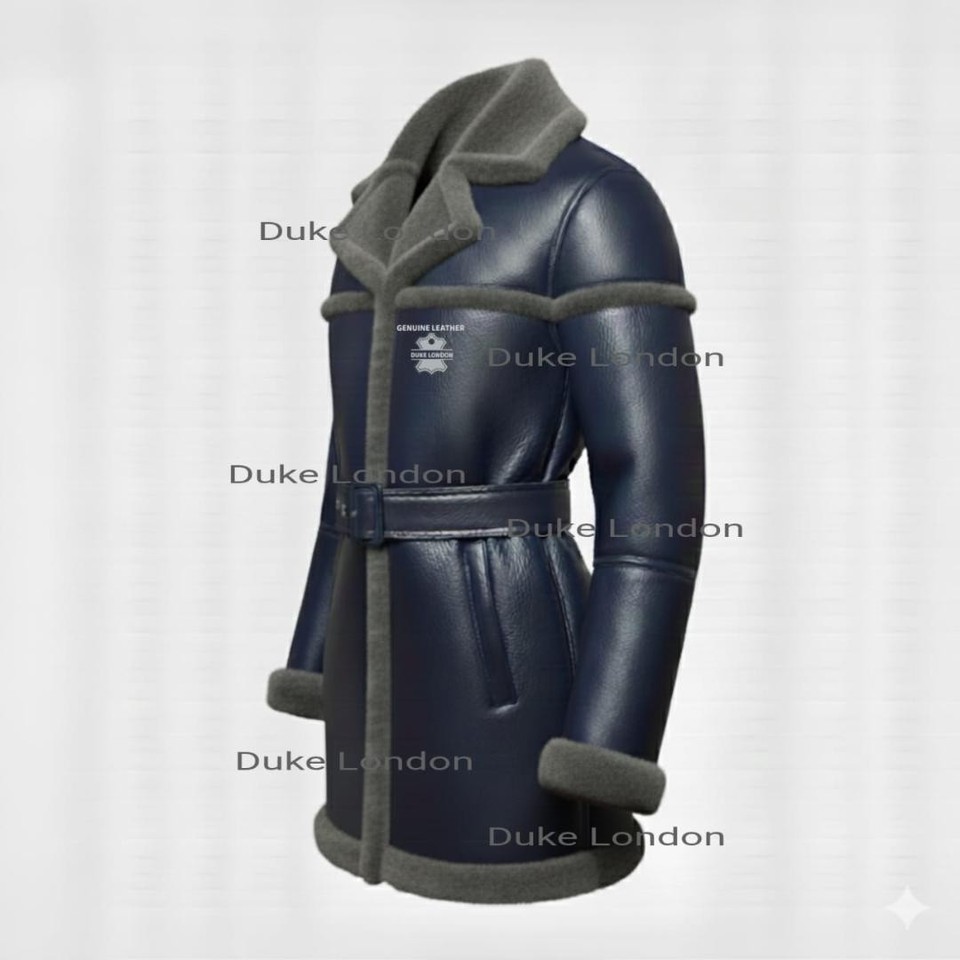 Men Real Sheep Skin Leather Long Coat Fur Vintage Retro Leisure Bomber ...