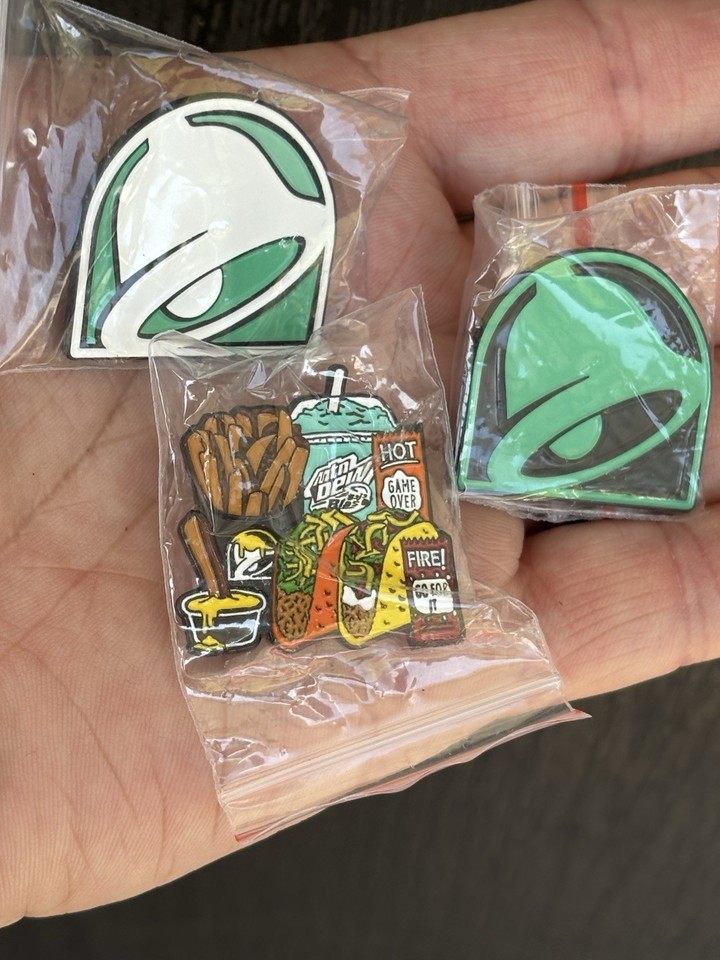 3 Taco Bell Hat Pins Baja Blast Nacho Fries Fire Hot Sauce SEE MY OTHER ...