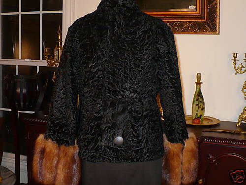 New Designer Russian Sable & Black broadtail Fur Coat jacket bolero XS ...