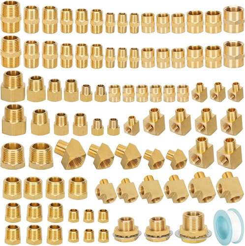 New-90Pcs Brass Pipe Fitting Assortment Kit NPT Adapter,Reducer Bushing ...