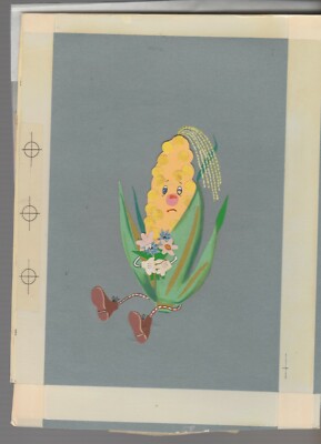 BELATED BIRTHDAY Corn on the Cob w/ Flowers 7x9" Greeting Card Art # ...