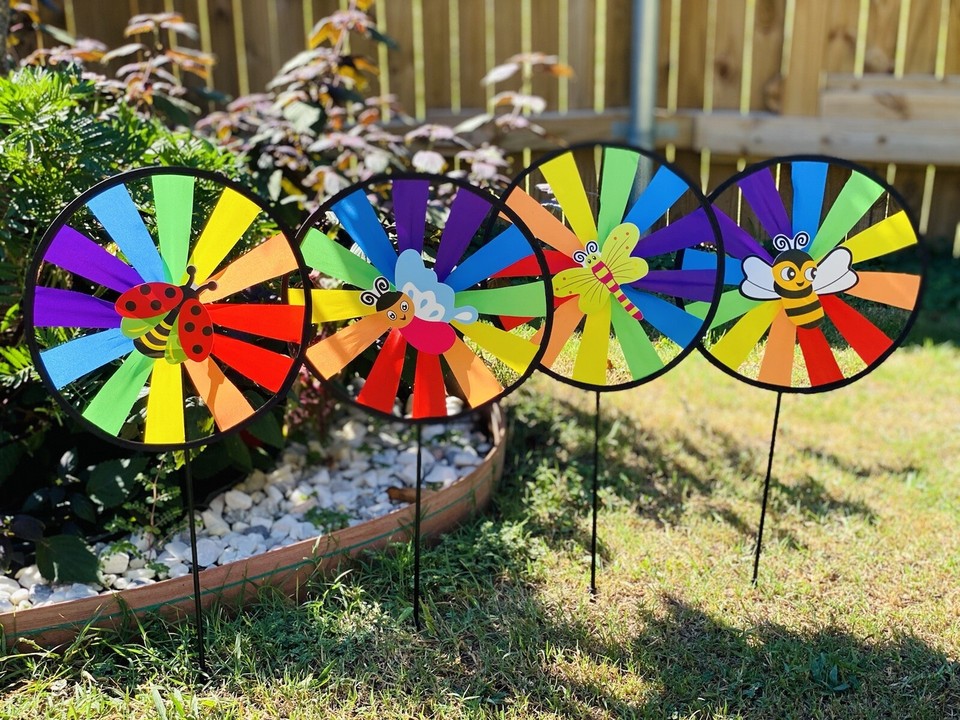 2-Pack Rainbow Wheel Wind Spinner With Cute Insect Centerpieces For ...
