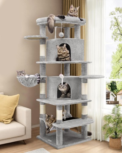Corner Cat Tree for Large Cats, 66inch Tall Curved Series Large Cat ...