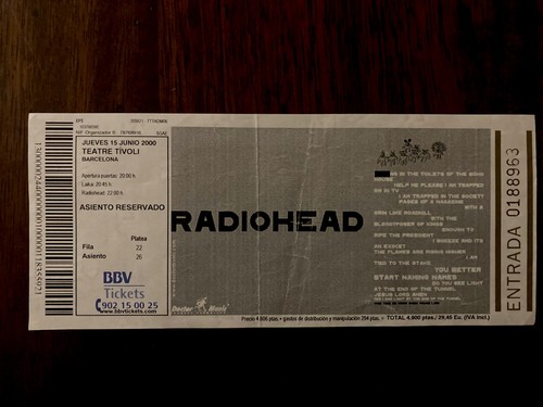 RADIOHEAD Original Concert Ticket KID A Tour BARCELONA 15/6/2000 | eBay UK