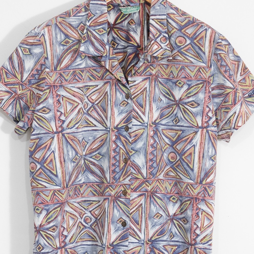 Vintage Abstract Pattern Hawaiian Button Up Shirt Womens XL - Art ...
