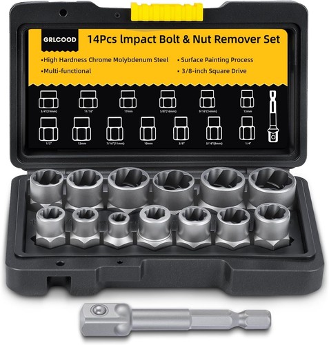 14PCS Easy Out Bolt Extractor Kit | Impact Socket Set for Stripped ...