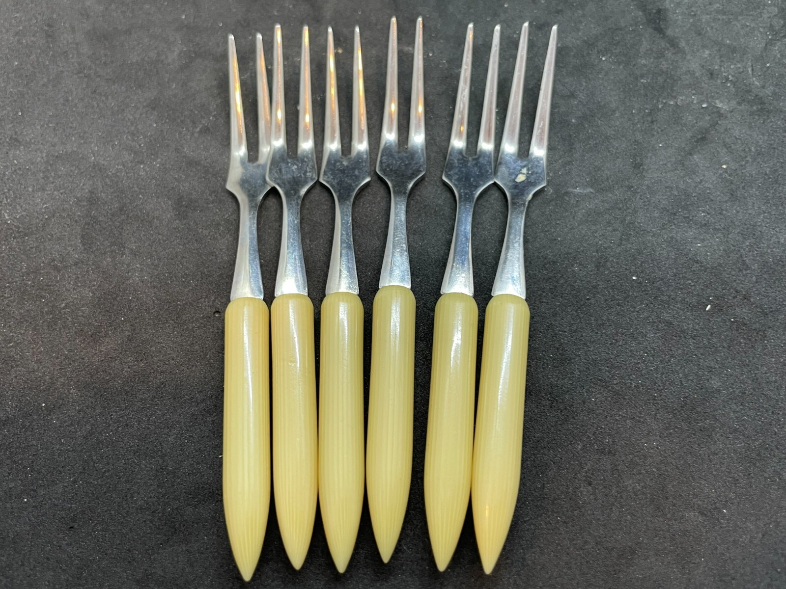 Set 6 Stainless Cocktail/Seafood Forks Faux Bone Handle | eBay