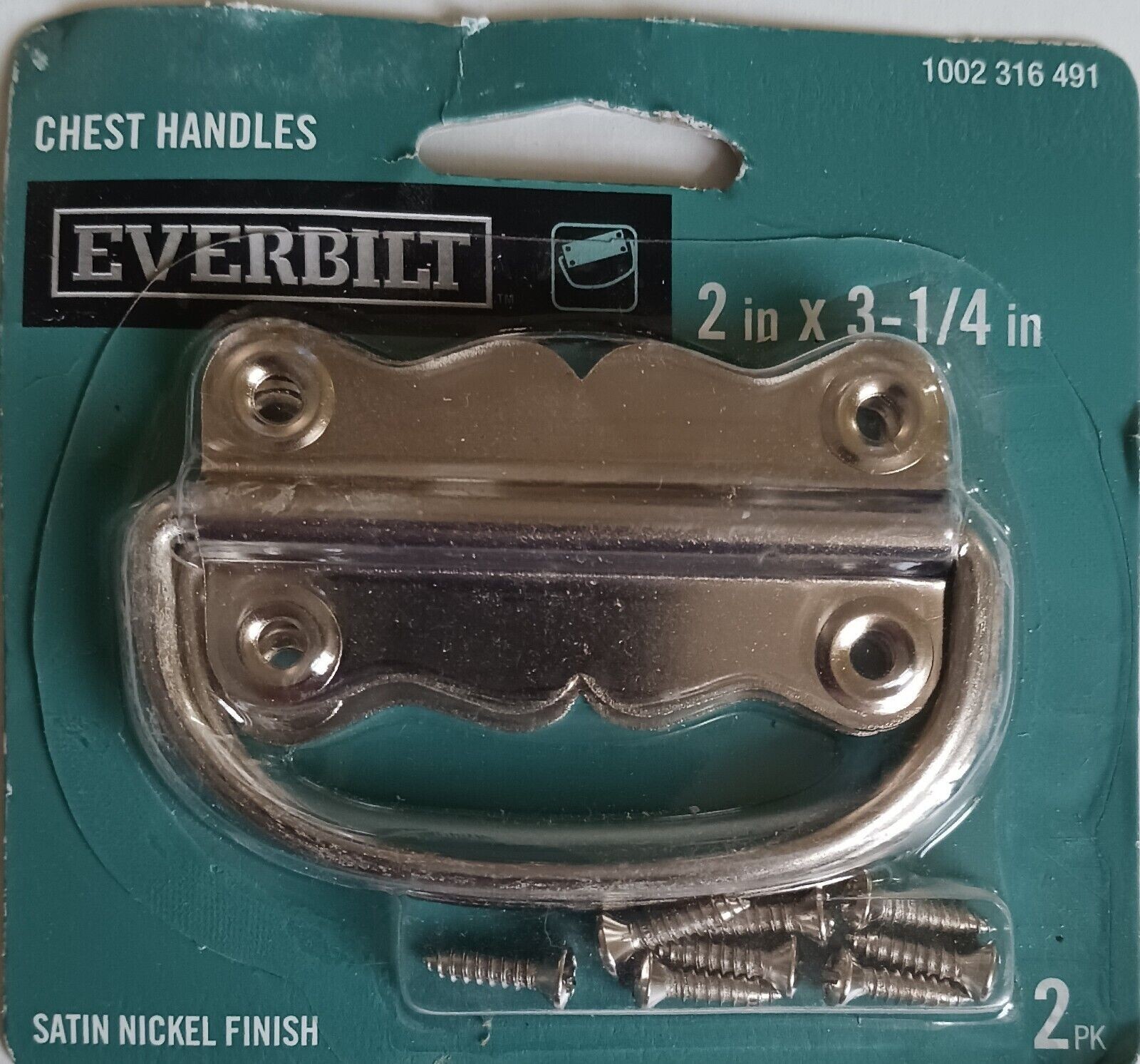 2 in x 3-1/4 in Satin Nickel Everbilt Cabinet 2 Pack Chest Pull Handle ...