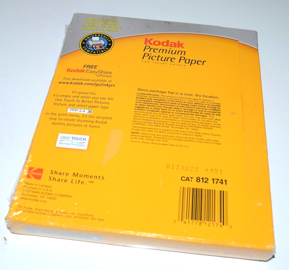 Kodak Premium Picture Paper High Gloss 150 Sheets Ink Jet Printer New ...