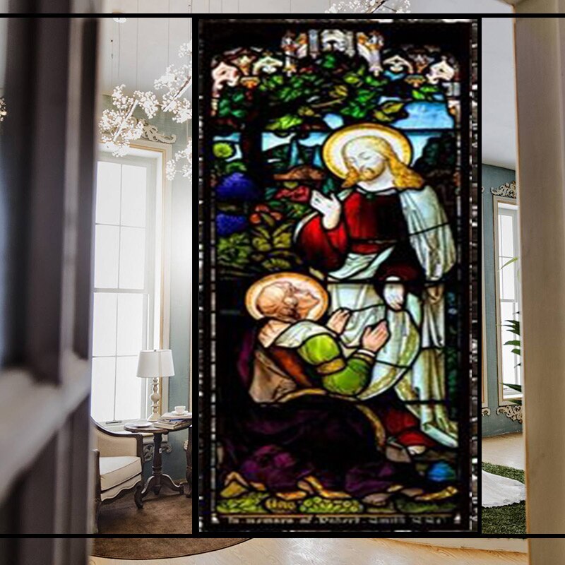 Retro Church Window Film Privacy Self-adhesive Glass Sticker Chapel ...