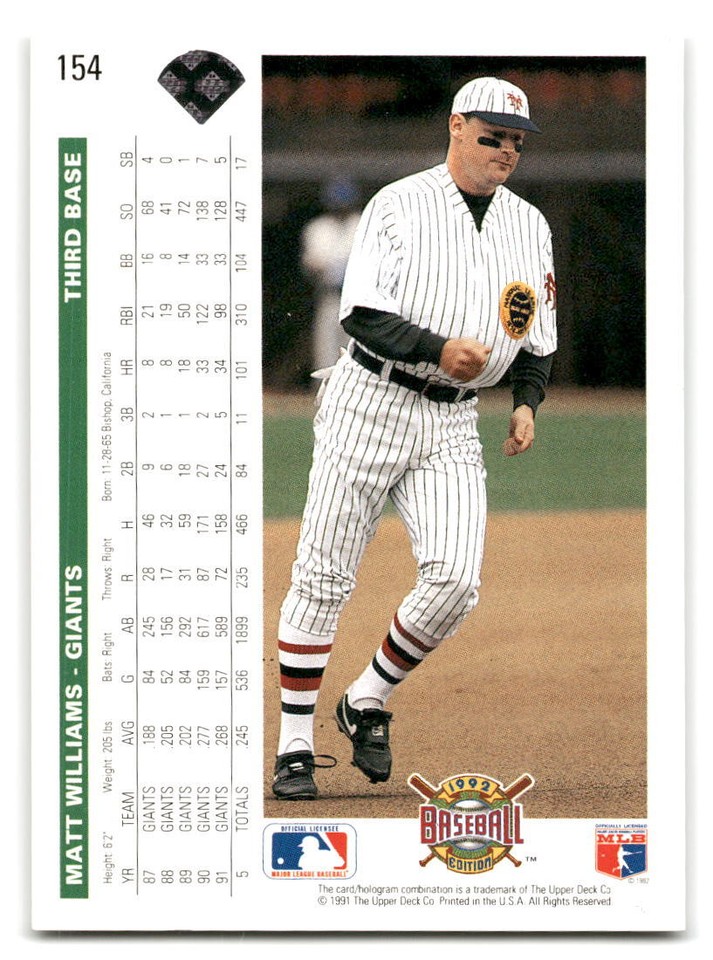 Matt Williams 1992 Upper Deck Baseball #154 San Francisco Giants | eBay