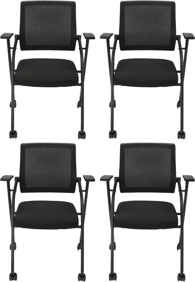 Stacking Tablet Arm Chair with Caster Wheels Waiting Room Chairs for ...