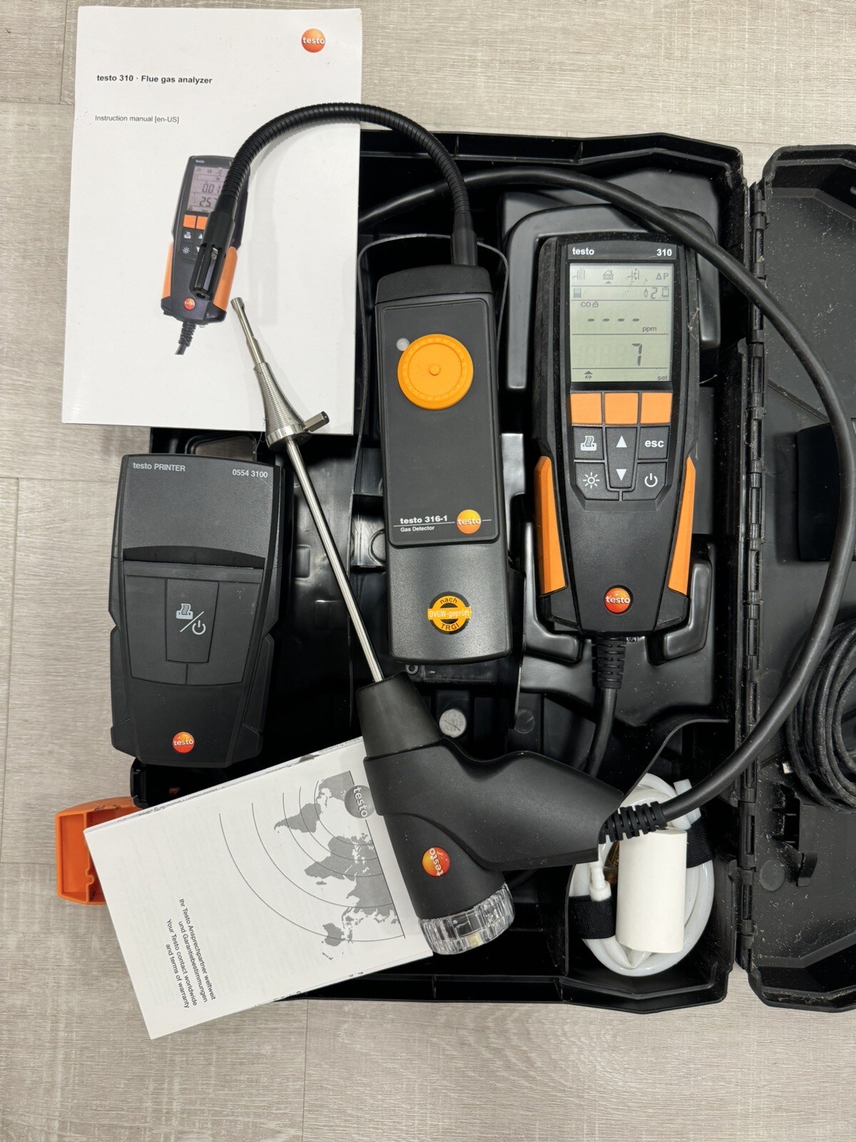 Testo 310 Combustion Analyzer Kit with Printer W/ 316-1 Leak Detector ...