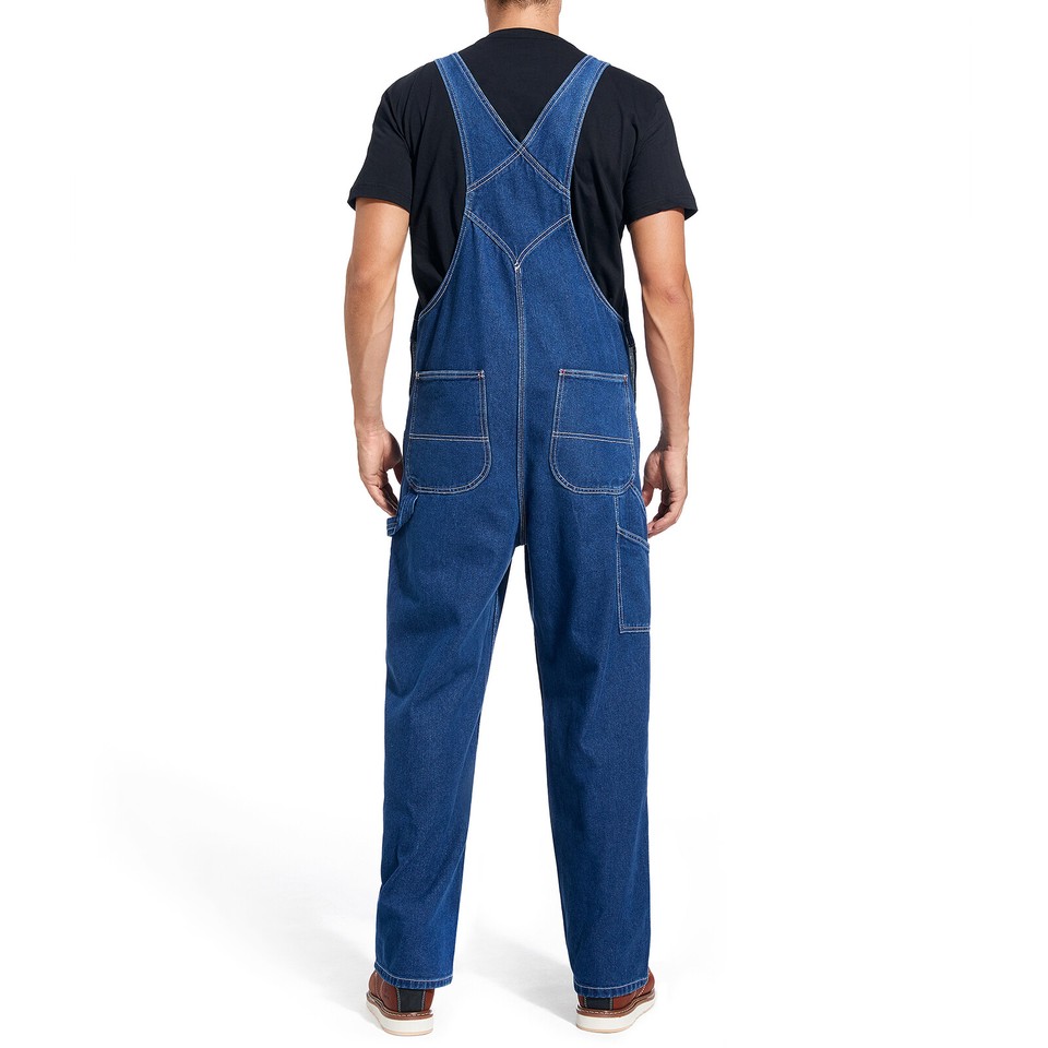 HISEA Men Denim Bib Overall Relaxed Fit Work Dungarees Mechanic ...