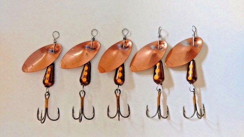 5 size1/8oz fishgrub inline spinners, copper blade over copper color ...