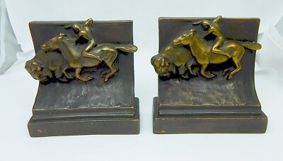 The Buffalo Hunt Bookends | eBay