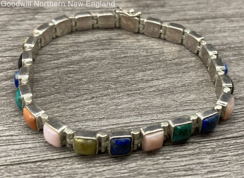 925 Sterling Silver Colorful Square Stone Link Bracelet 27" 14.71g | eBay