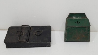 Lot of 2 Antique Bait Boxes Fisherman’s Live Cricket Cage Belt Bait Box ...