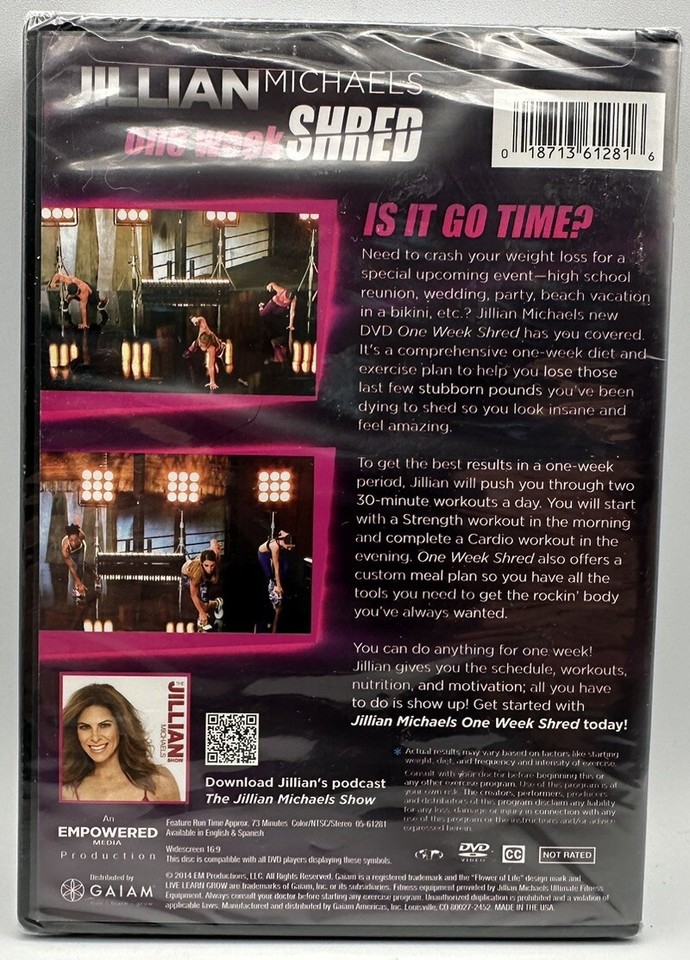 Jillian Michaels One Week Shred DVD Widescreen 2 30-Minute Workouts ...