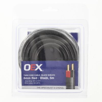 OEX Auto Cable 30A Twin Core 6mm x 5m Red/Black w/Black Sheath ACX0811 ...