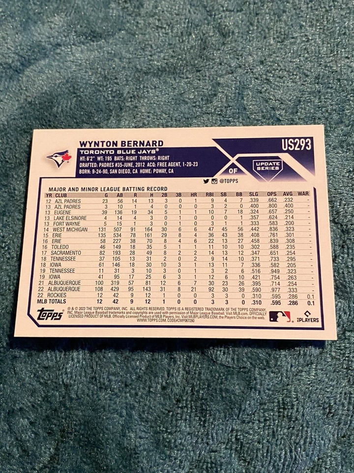 2023 Topps Update #US293 Wynton Bernard RC Toronto Blue Jays Rockies | eBay