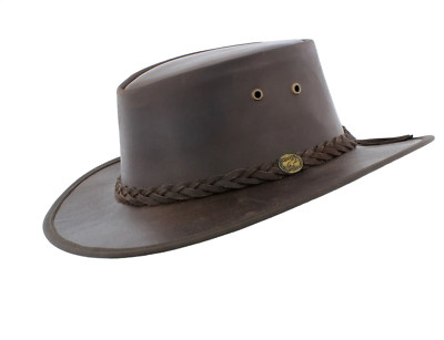Genuine Leather Australian Outback Style Fedora Hat In Brown | eBay UK